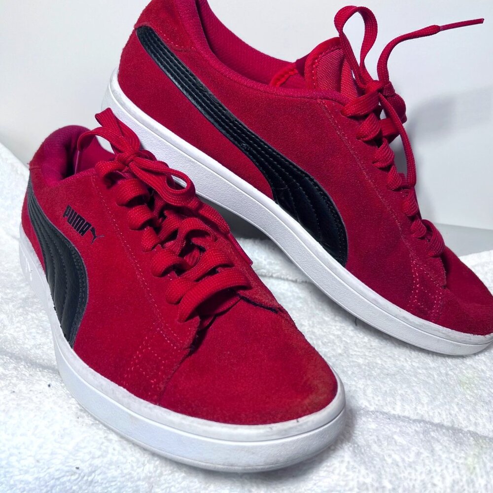 Puma Red Suede Sneakers With Black Stripes-Red String… - Gem
